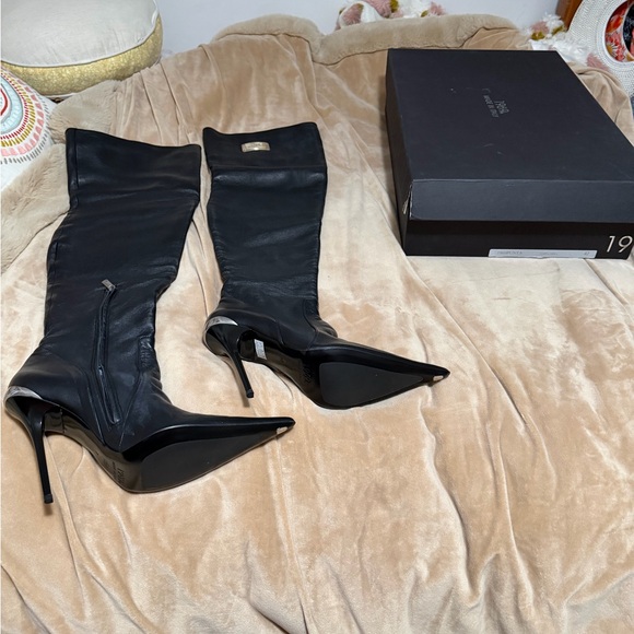1969 | Shoes | 969 Made In Italy Black Silver Stiletto Kneehigh Boots ...